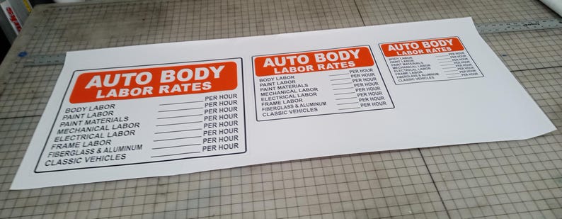 Body Shop Auto Body Repair Collision Labor Rates Hourly Price Sign With ...