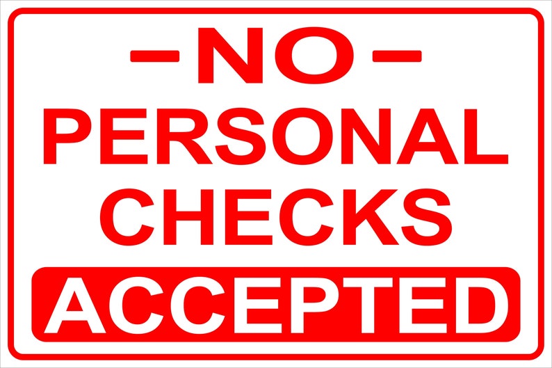 No Personal Checks Accepted Sign Service Shop Retail Store Template PDF ...