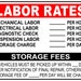 Mechanic Shop Labor Hourly Rate & Storage Fees Price Sign Template PDF ...