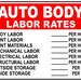 Body Shop Auto Body Repair Collision Labor Rates Hourly Price Sign With ...