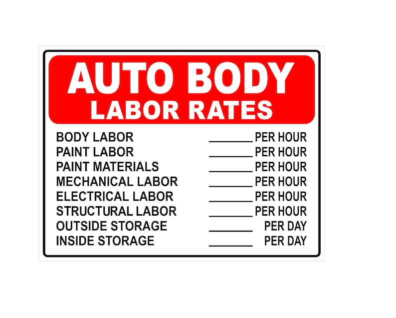 Collision Repair Shop Bodyshop Hourly Labor Rates Sign PDF Template ...
