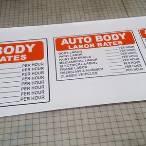 Collision Repair Shop Bodyshop Hourly Labor Rates Sign PDF Template ...
