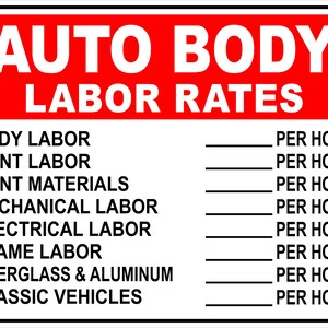 Collision Repair Shop Bodyshop Hourly Labor Rates Sign PDF Template ...