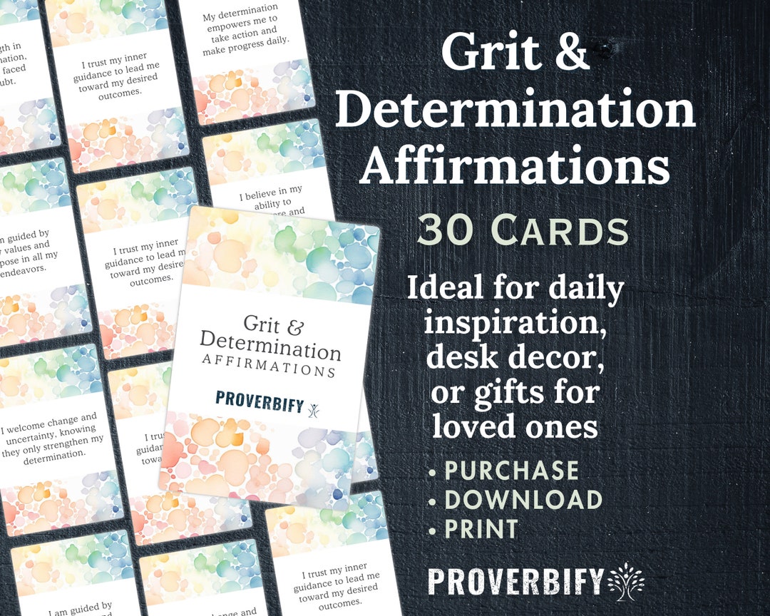 Grit & Determination Affirmation Cards | PDF Download and Print | 30 ...