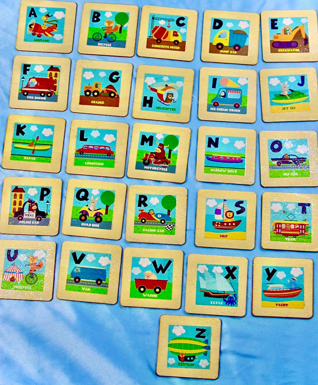 Transportation Alphabet Wood Flash Cards - Etsy