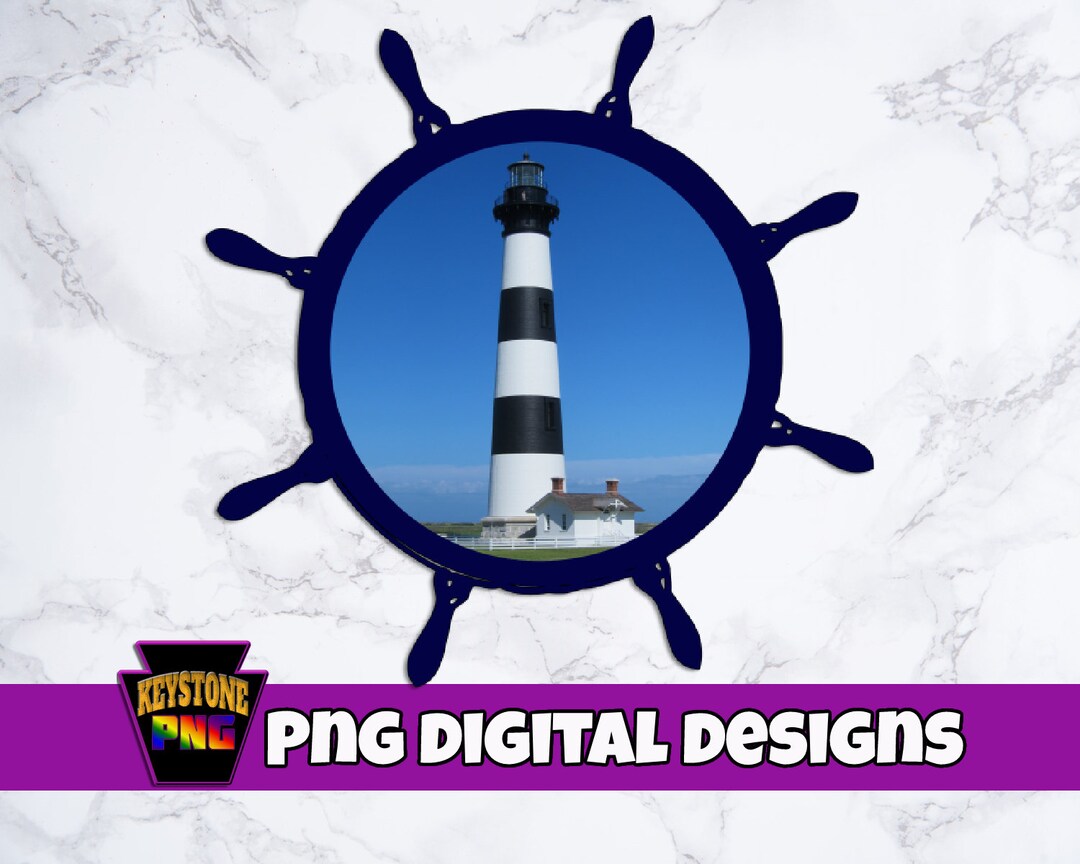 Lighthouse in Ship's Wheel Design. Nautical Decor PNG. Beach House Art ...