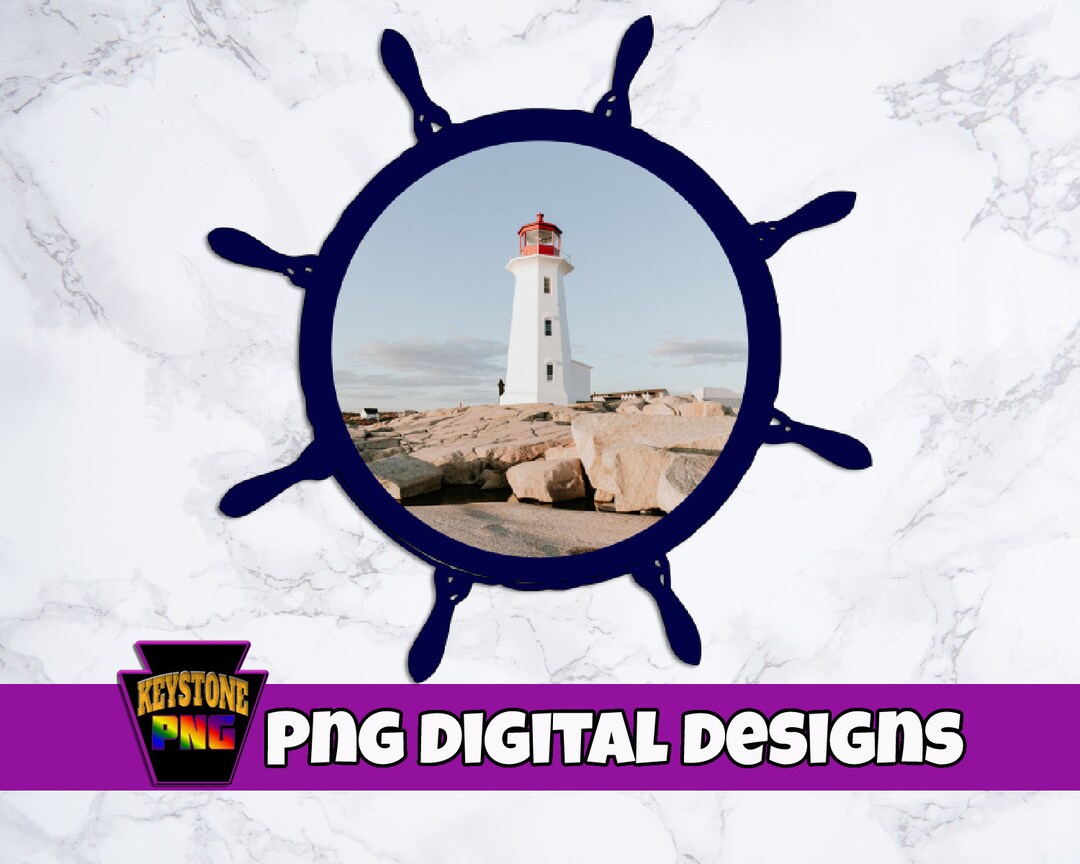 Lighthouse in Ship's Wheel Design. Nautical Decor PNG. Beach House Art ...