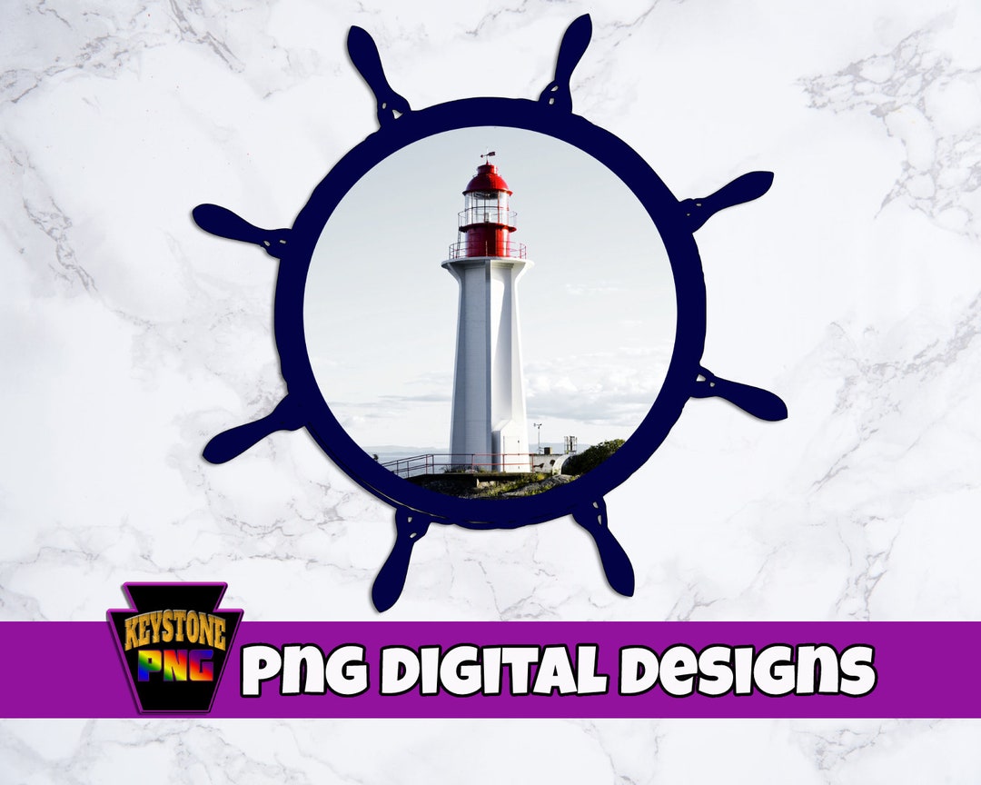 Lighthouse in Ship's Wheel Design. Nautical Decor PNG. Beach House Art ...