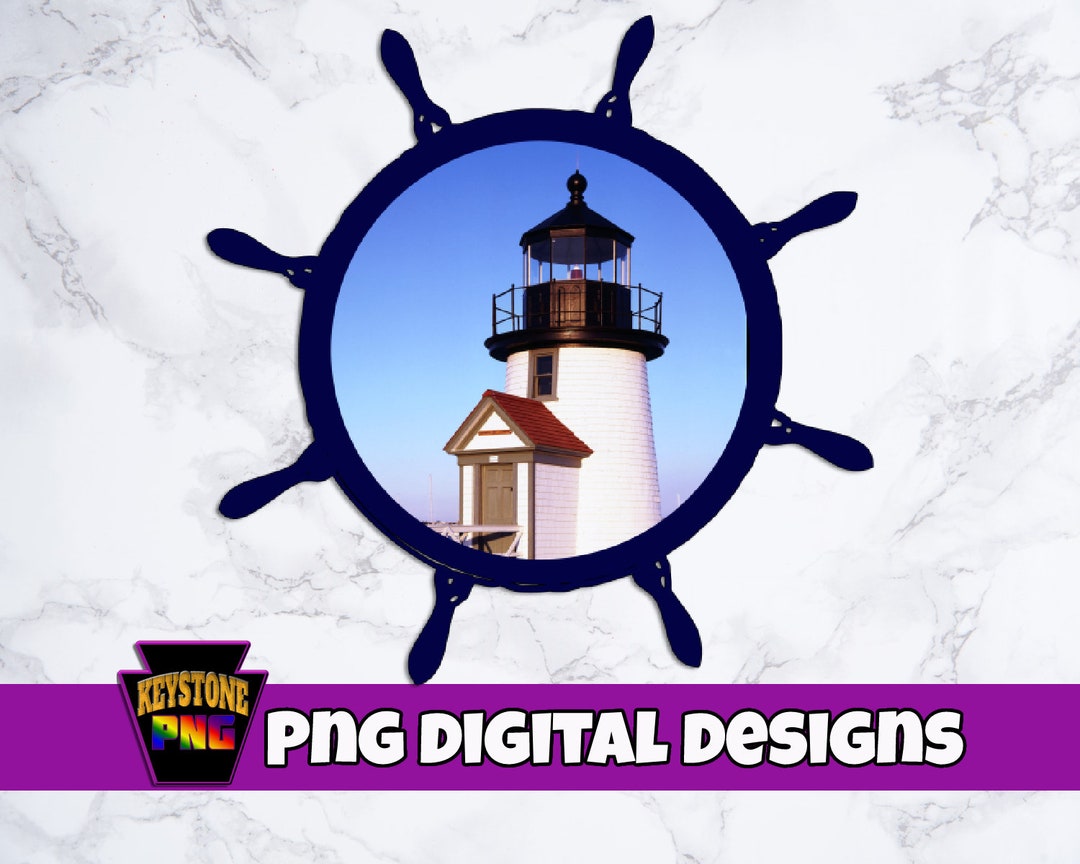 Lighthouse in Ship's Wheel Design. Nautical Decor PNG. Beach House Art ...