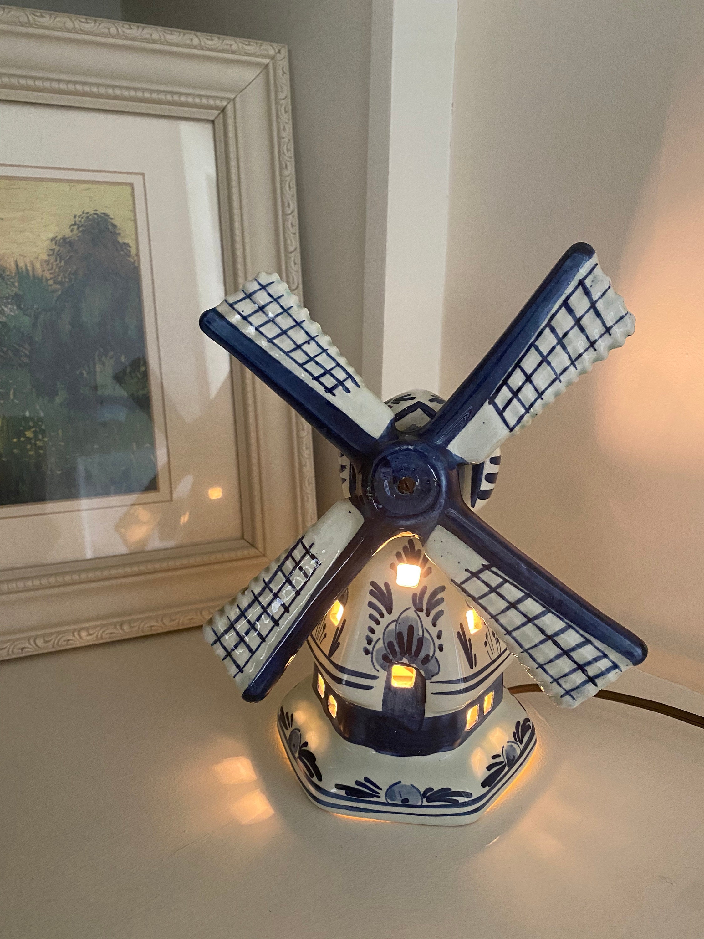 Vintage Delft Dutch Blauw Windmill Votive Earthenware Ceramic Lamp ...