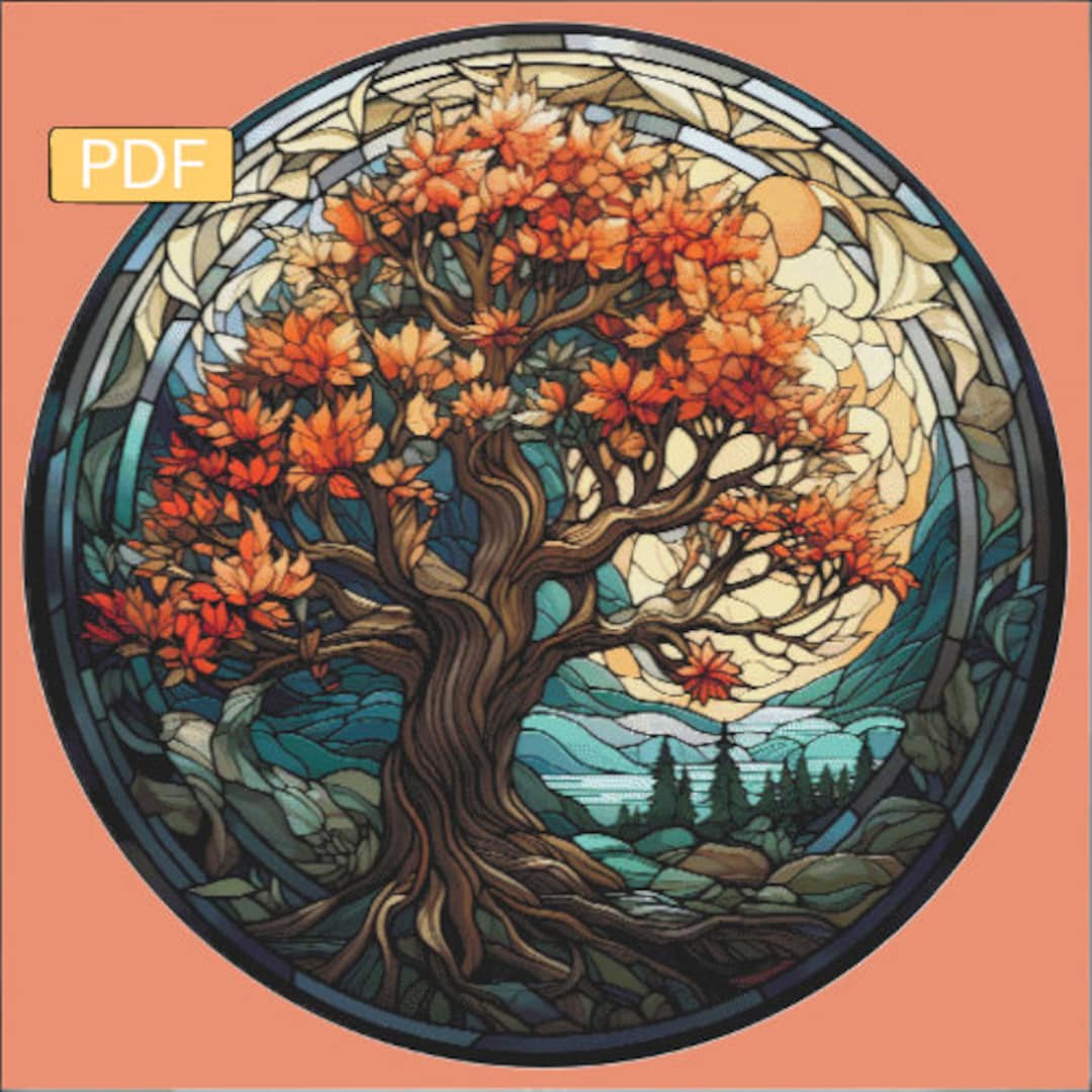 Stained Glass Tree - Fall - Digital Download PDF Cross Stitch Pattern ...