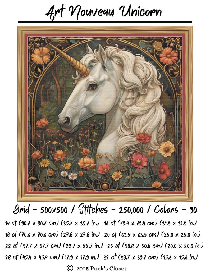 Art Nouveau Unicorn - Digital Download PDF Cross Stitch Pattern - Etsy