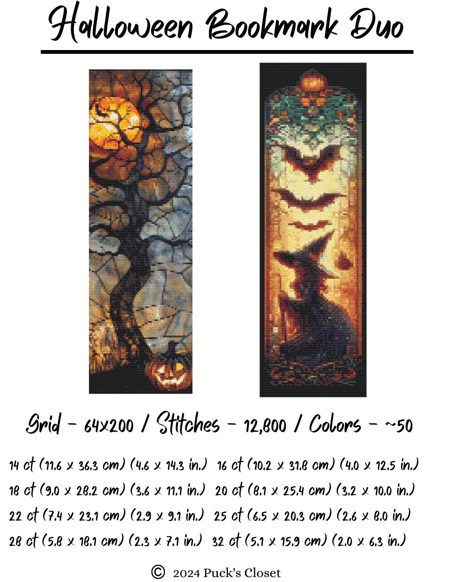 Bookmark Duo - Halloween - Digital Download/pdf Cross Stitch Pattern - Etsy
