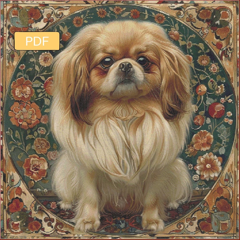Art Nouveau Pekingese - Digital Download PDF Cross Stitch Pattern - Etsy