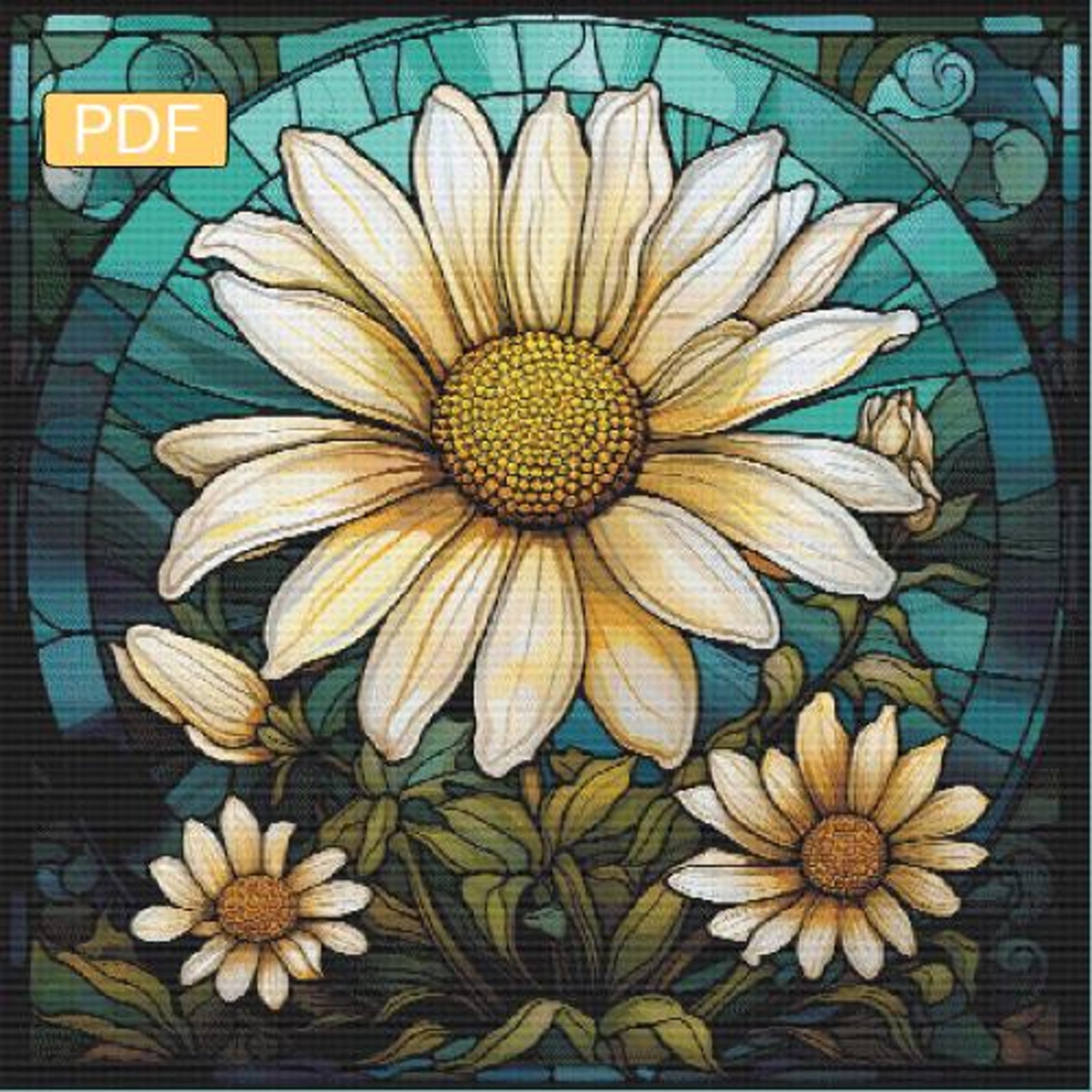 Stained Glass Art Deco Daisy - Digital Download PDF Cross Stitch ...