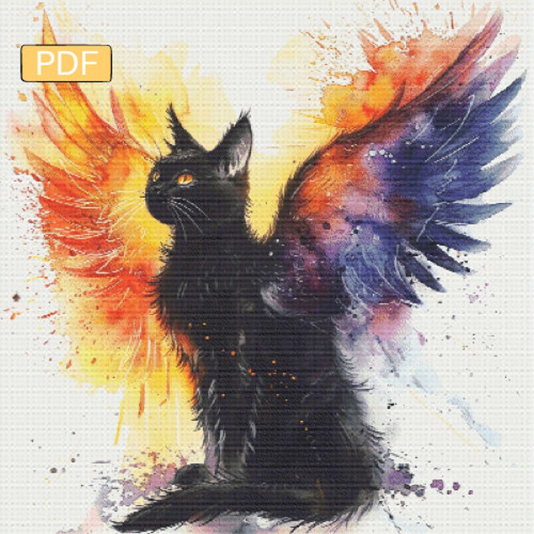 Angelic Cat - Digital Download PDF Cross Stitch Pattern - Etsy