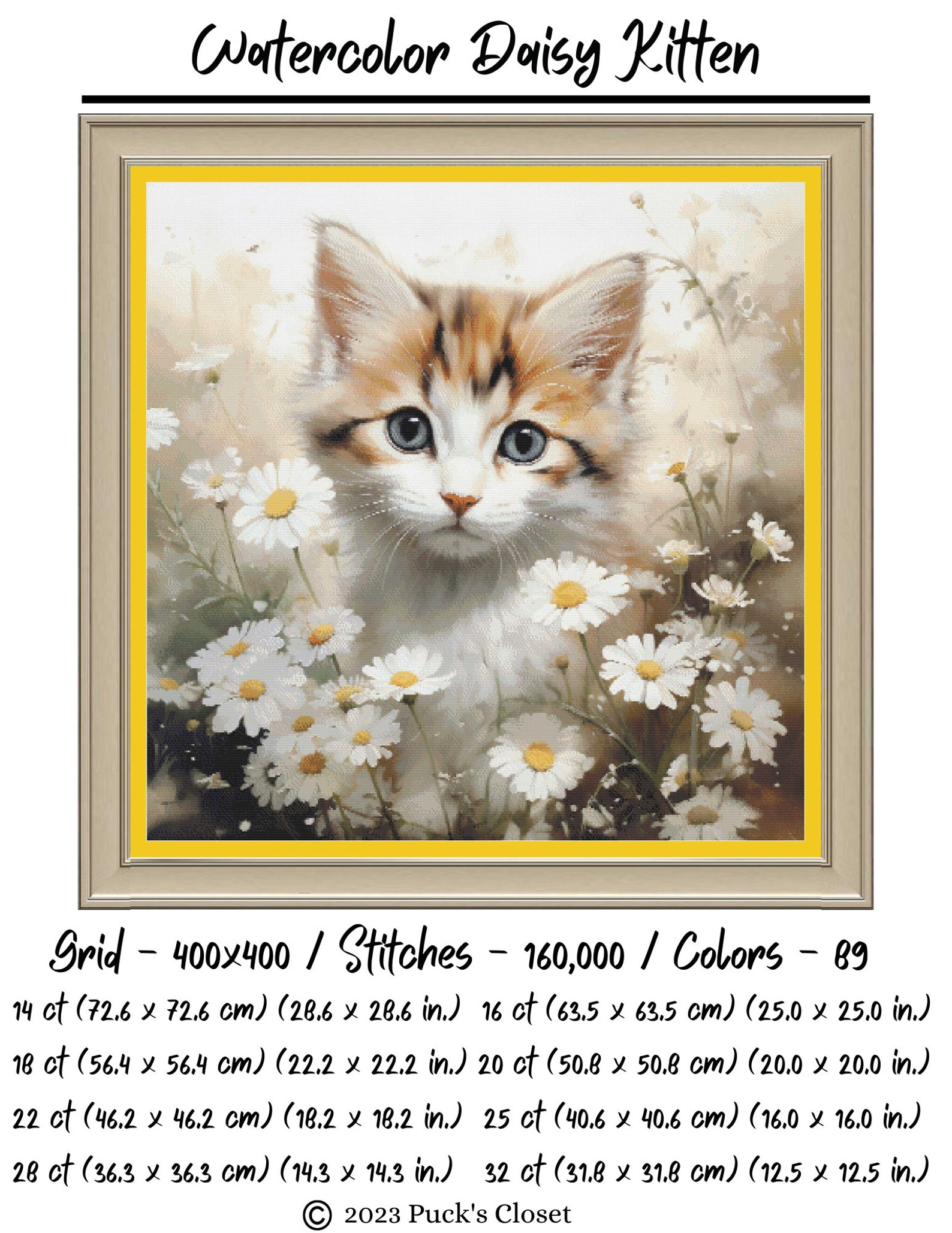Watercolor Daisy Kitten - Digital Download PDF Cross Stitch Pattern - Etsy