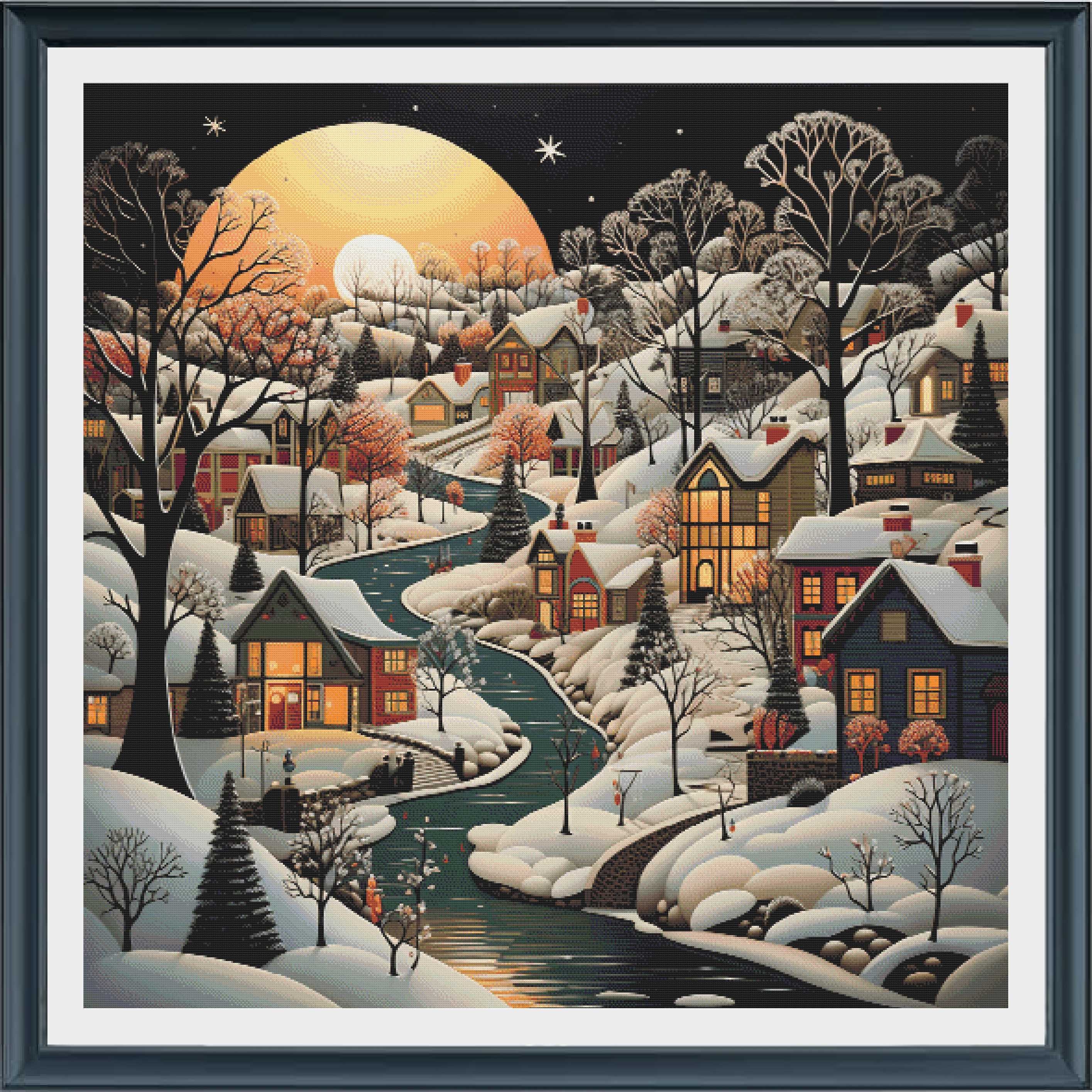 Moonrise Over a Winter Village - Digital Download/pdf Cross Stitch ...