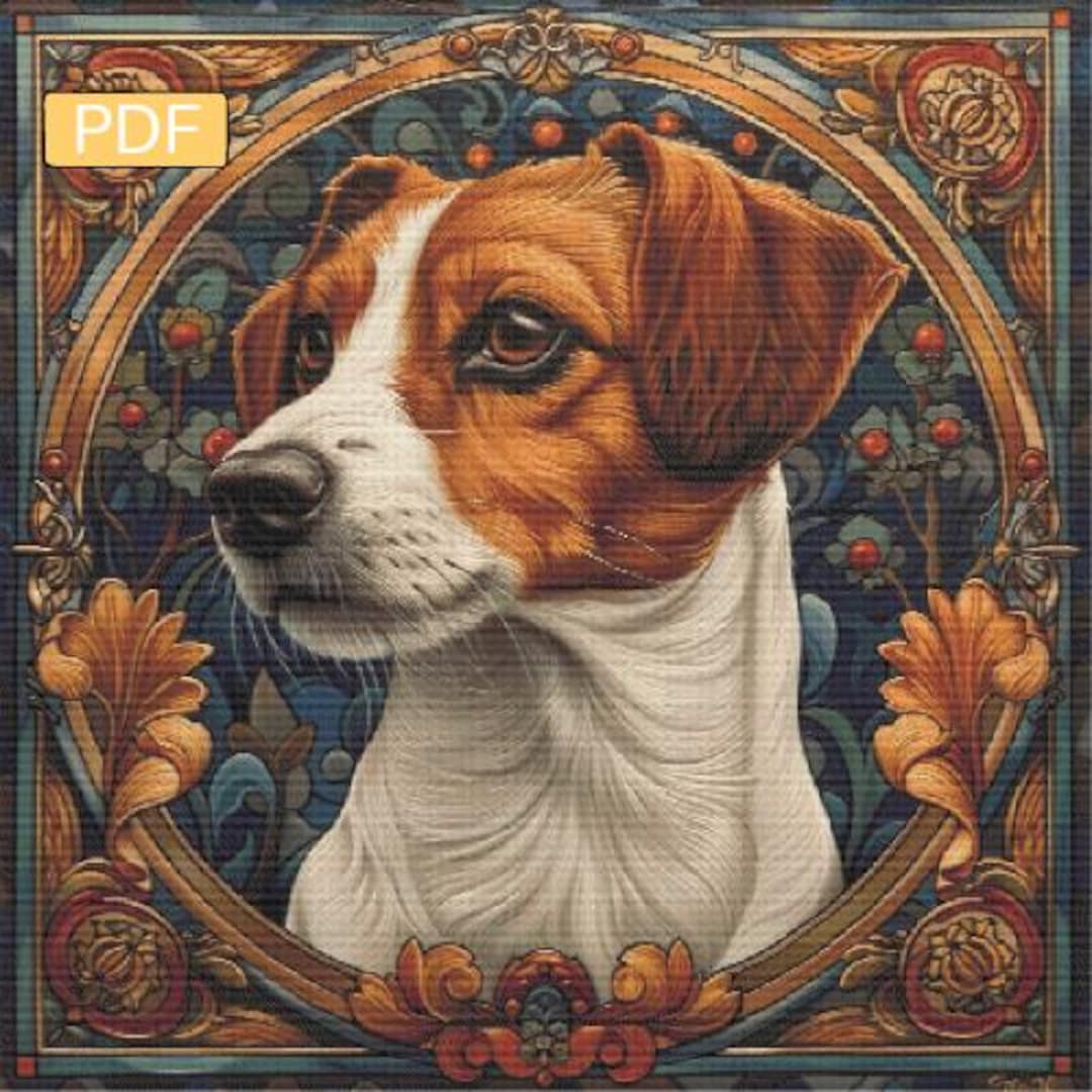 Art Nouveau Inspired Jack Russell Terrier - Digital Download PDF Cross ...