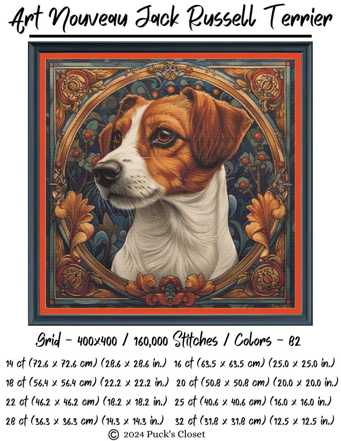 Art Nouveau Inspired Jack Russell Terrier - Digital Download PDF Cross ...