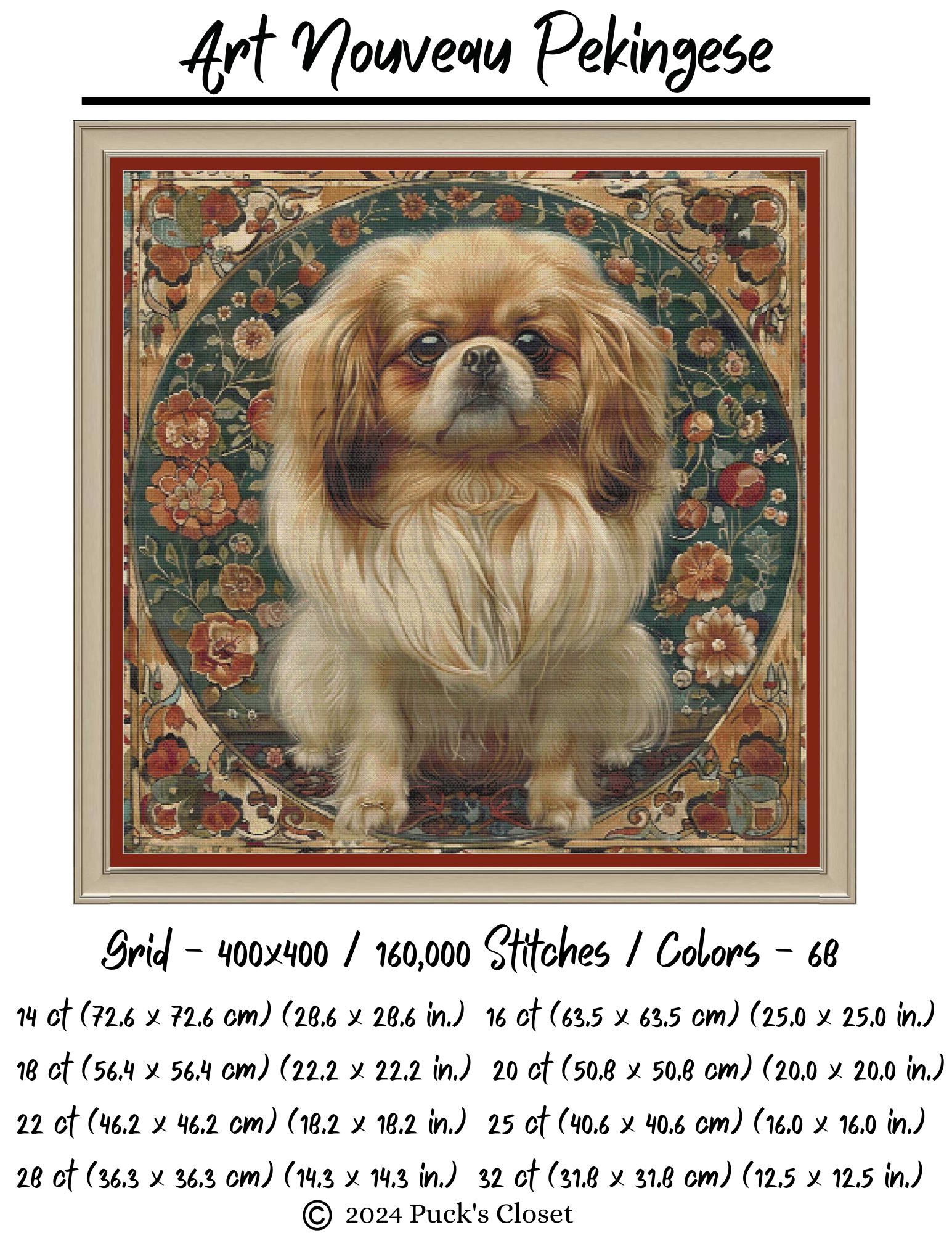 Art Nouveau Pekingese - Digital Download PDF Cross Stitch Pattern - Etsy