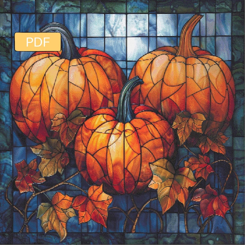 Stained Glass Art Deco Pumpkins - Digital Download PDF Cross Stitch ...
