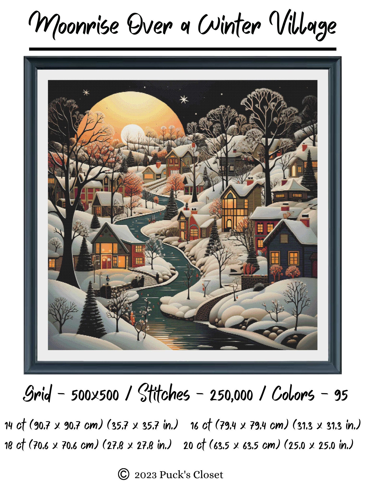 Moonrise Over a Winter Village - Digital Download/pdf Cross Stitch ...
