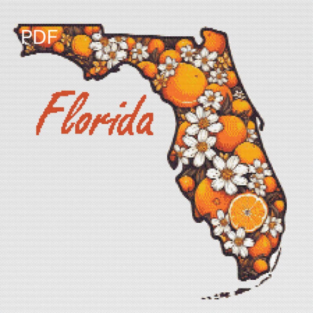 Flowery States - Florida - Digital Download PDF Cross Stitch Pattern - Etsy