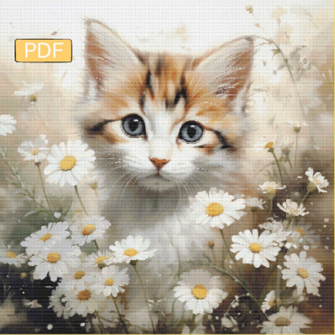 Watercolor Daisy Kitten - Digital Download PDF Cross Stitch Pattern - Etsy