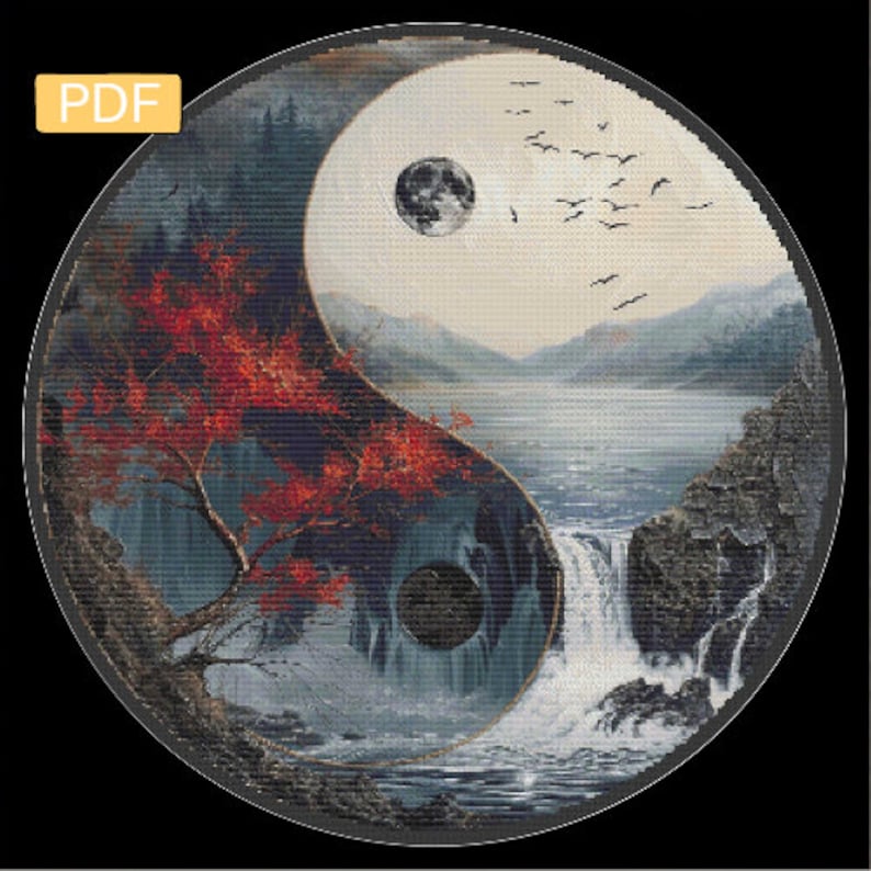 Yin-yang River Scene - Digital Download PDF Cross Stitch Pattern - Etsy