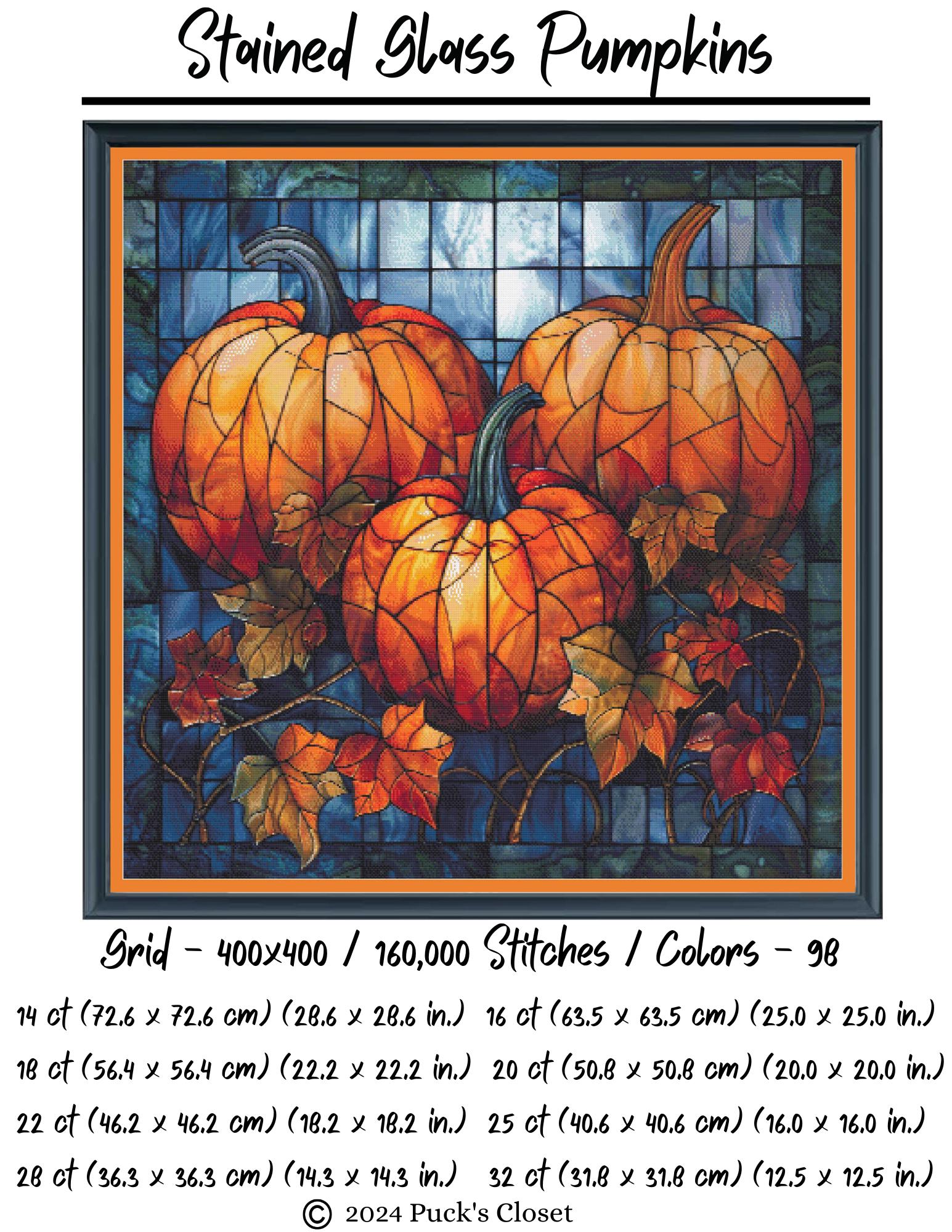 Stained Glass Art Deco Pumpkins - Digital Download PDF Cross Stitch ...