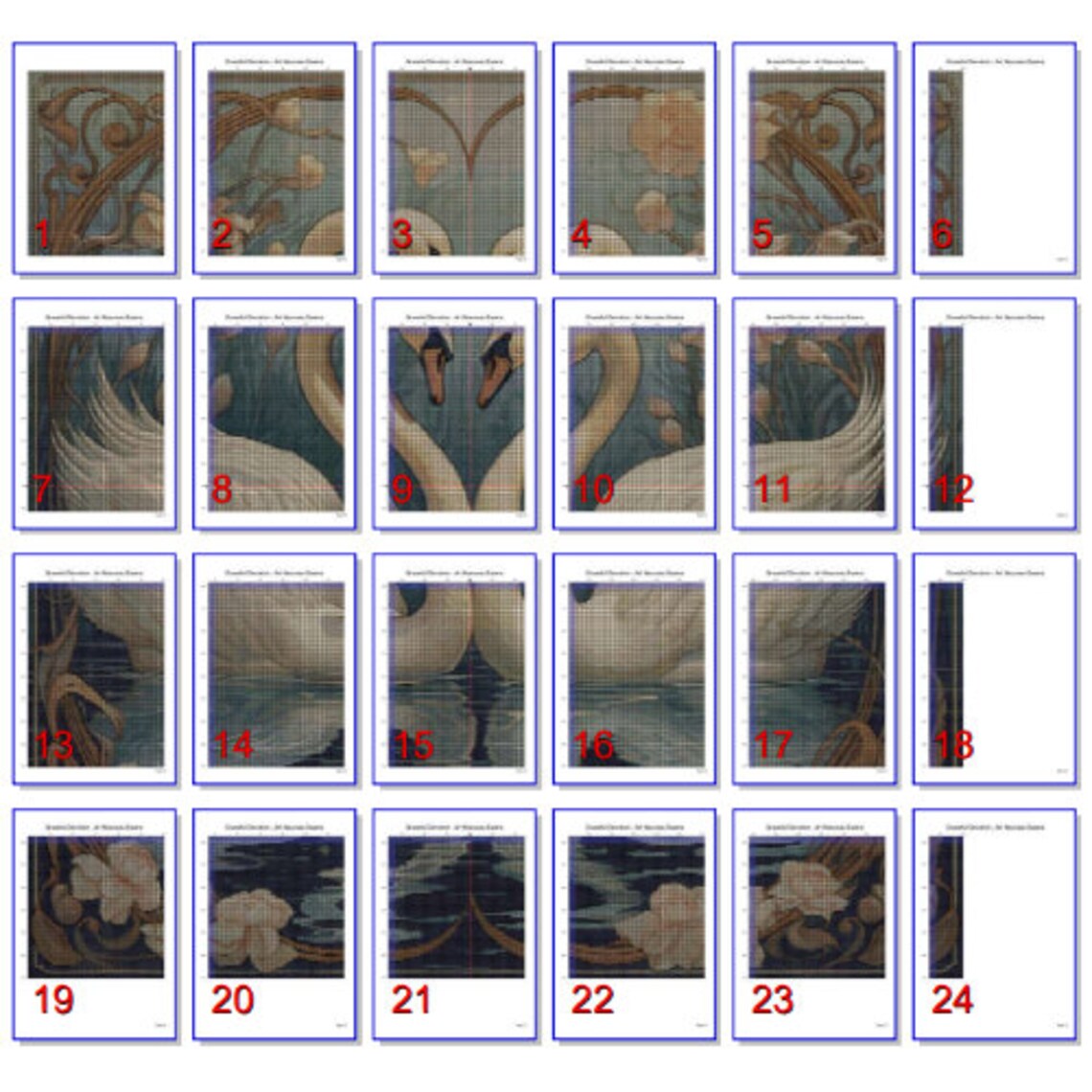 Graceful Devotion - Art Nouveau Inspired Swans - Cross Stitch Digital ...