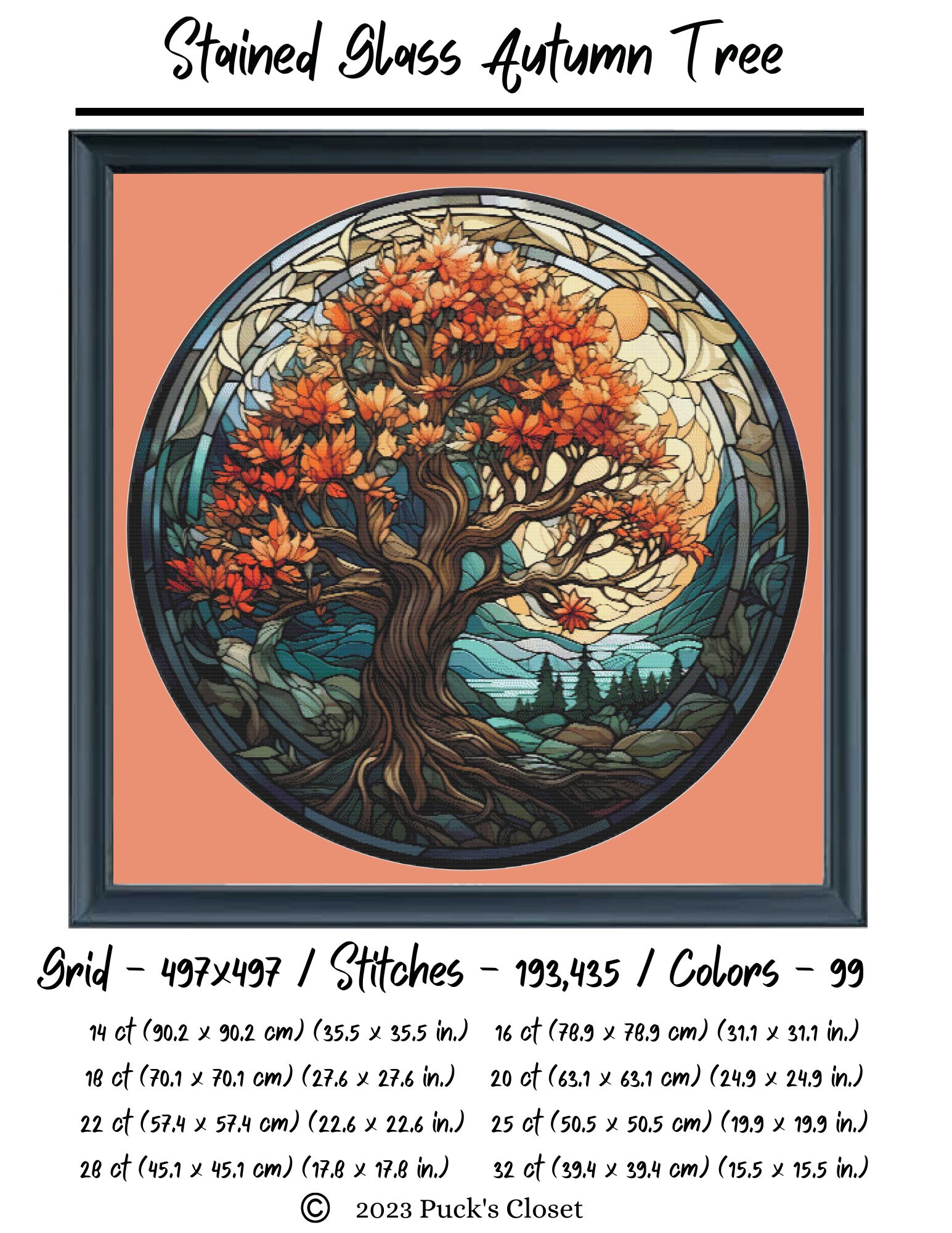 Stained Glass Tree - Fall - Digital Download PDF Cross Stitch Pattern ...