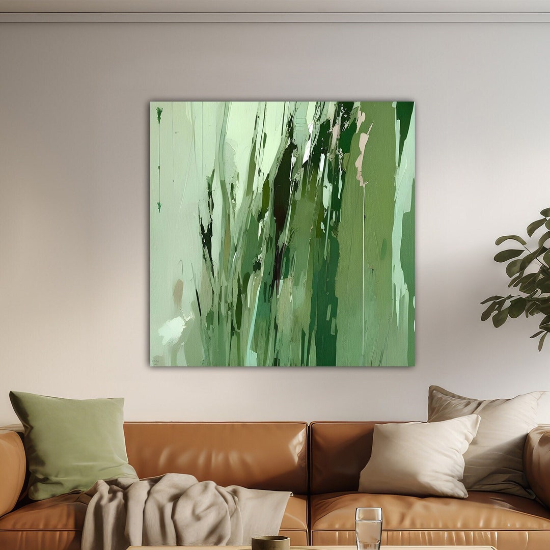 Large Green Abstract Canvas Print: Modern Minimalist Wall Art - Etsy