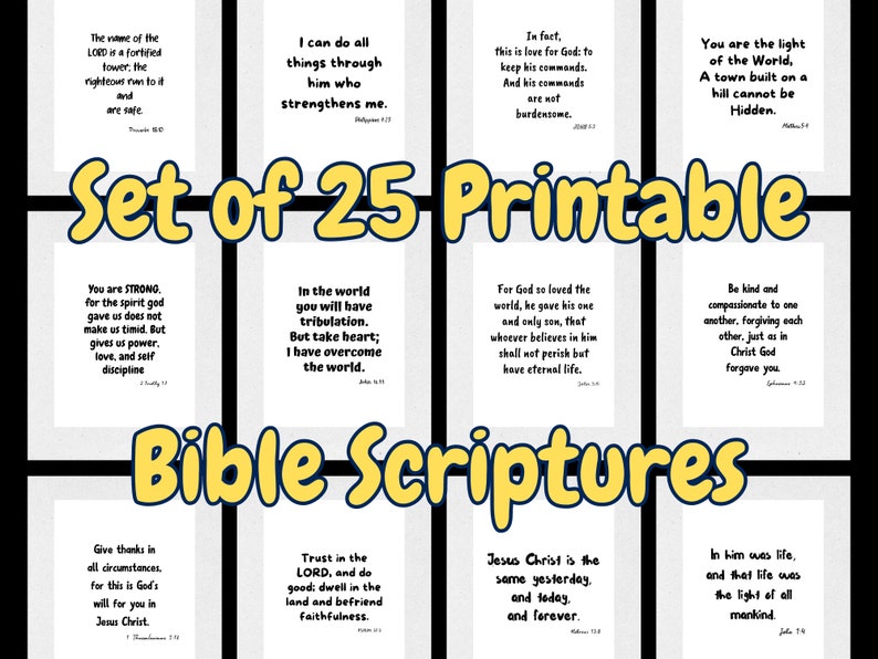 Digital Print Bible Verse Set - 25 Verses, 5 Printable Sizes of Each ...