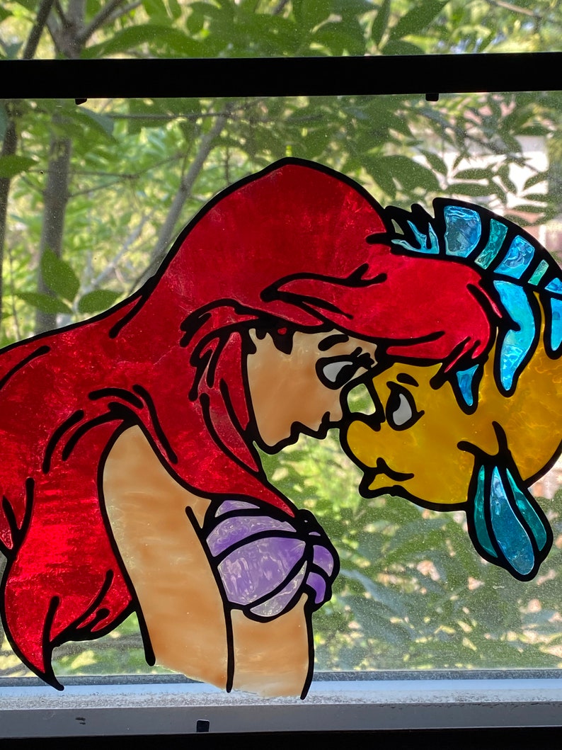 Ariel and Flounder From the Little Mermaid Stained Glass Painting - Etsy