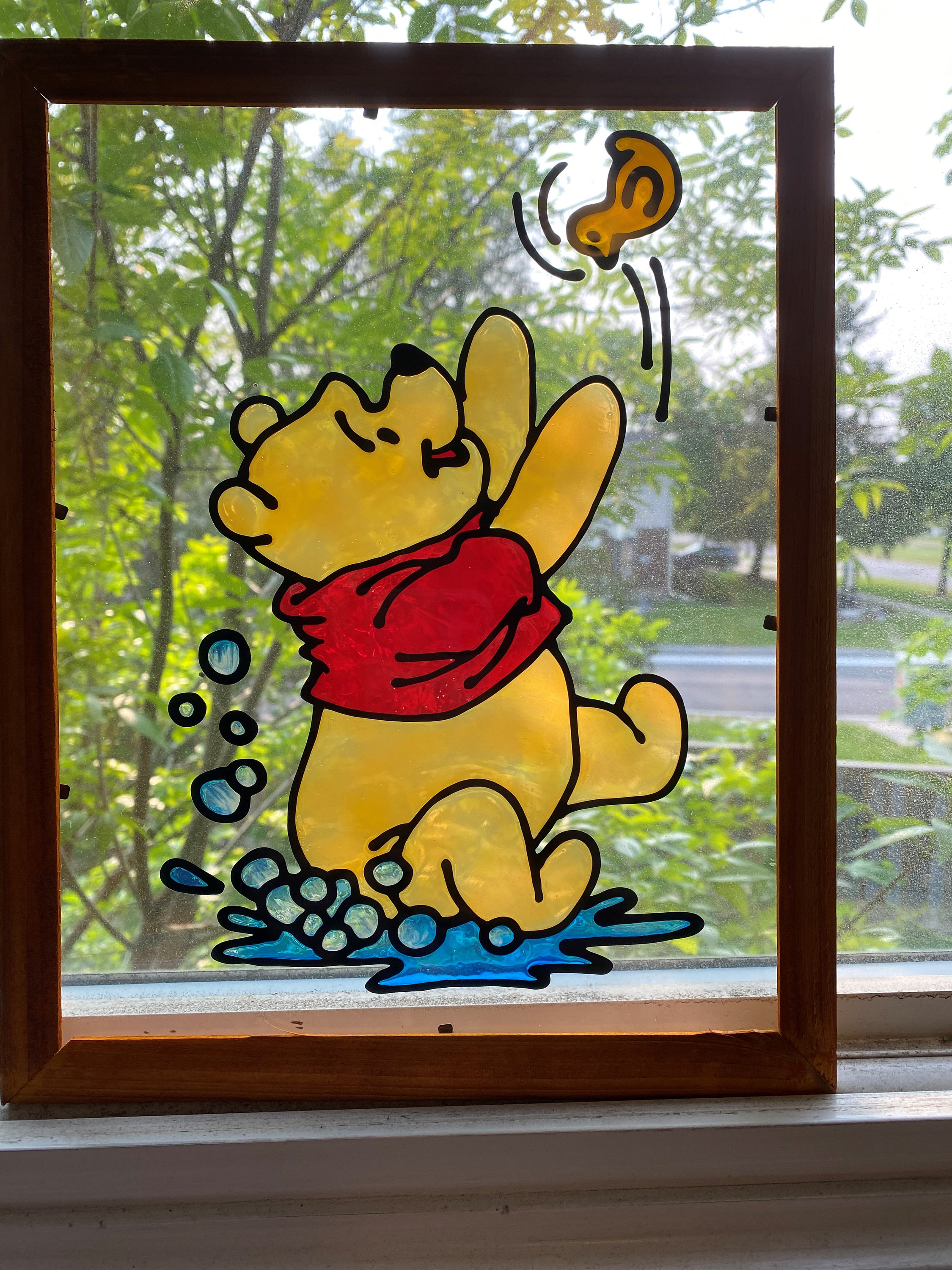 Winnie the Pooh With Bubbles Stained Glass Painting - Etsy