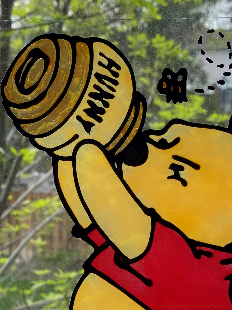Winnie the Pooh and His Honey Pot Stained Glass Painting - Etsy