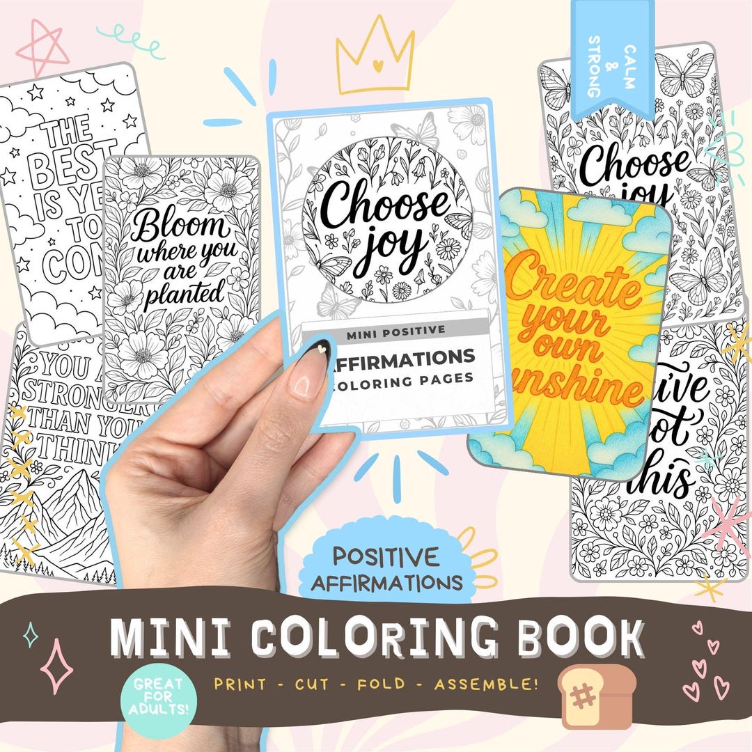Positive Affirmations Mini Coloring Book - Print and Assemble Book Kit ...