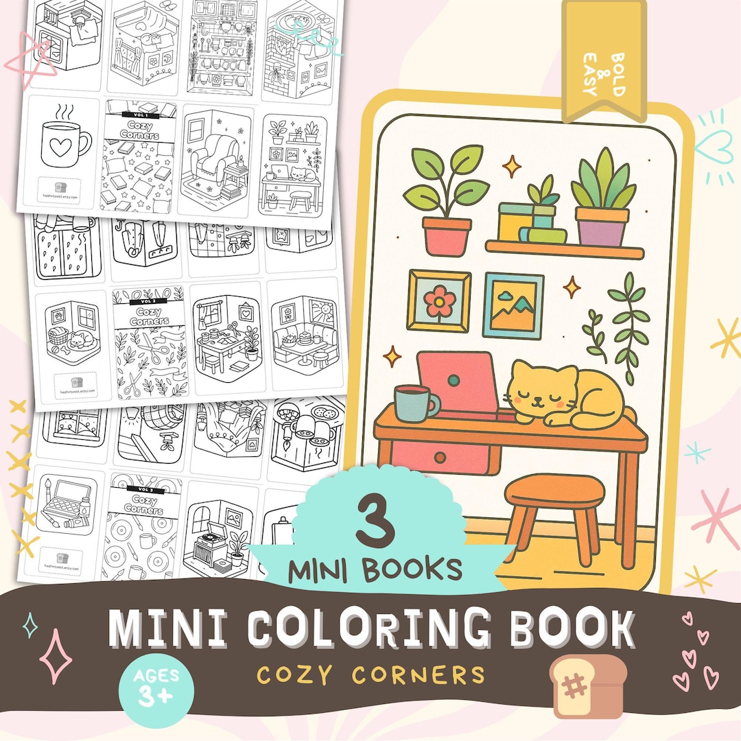Cozy Corners 3 Mini Coloring Books - 24 Images to Color - Printable ...
