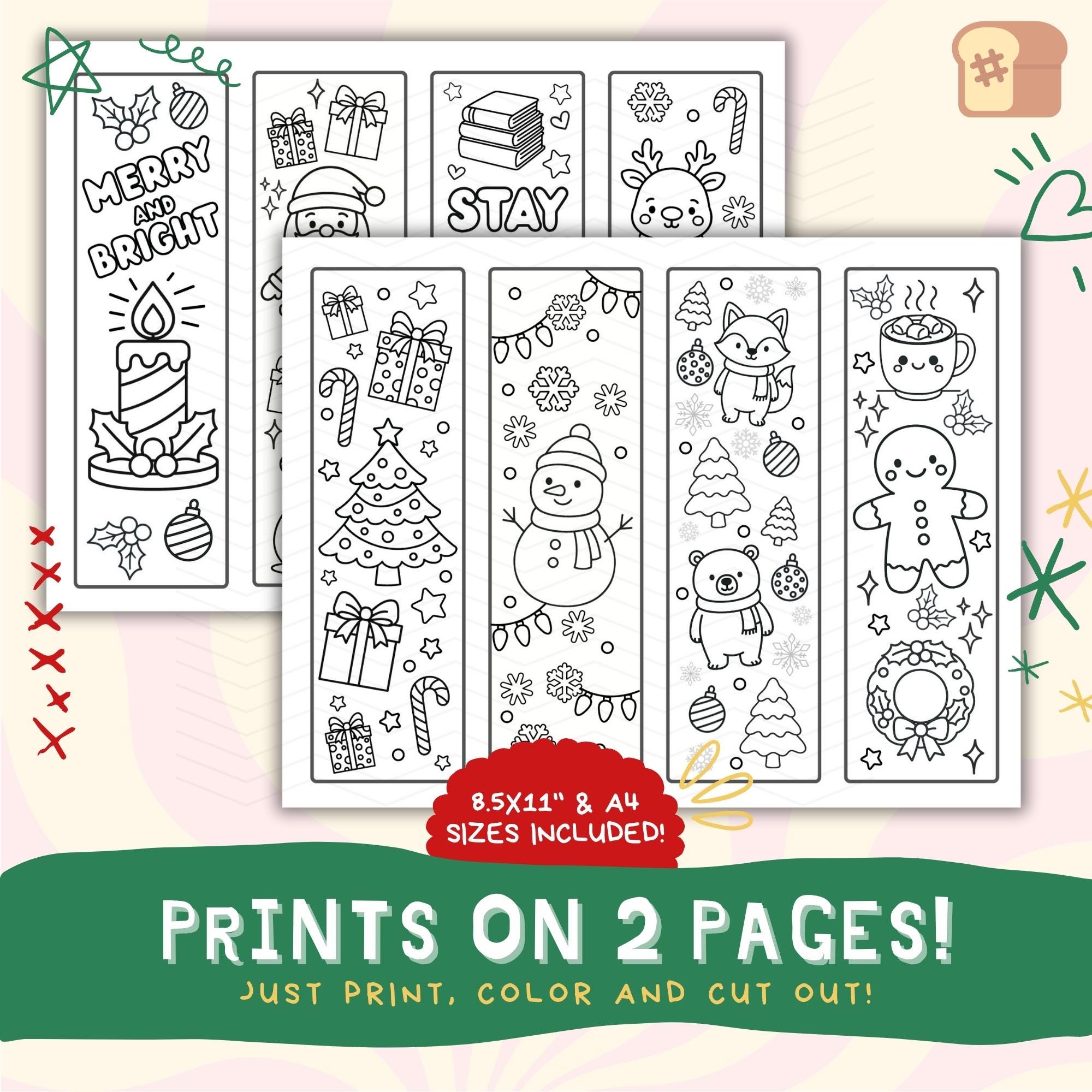 Christmas Bookmark Color Page - Printable Page Bold Easy Coloring Pages ...