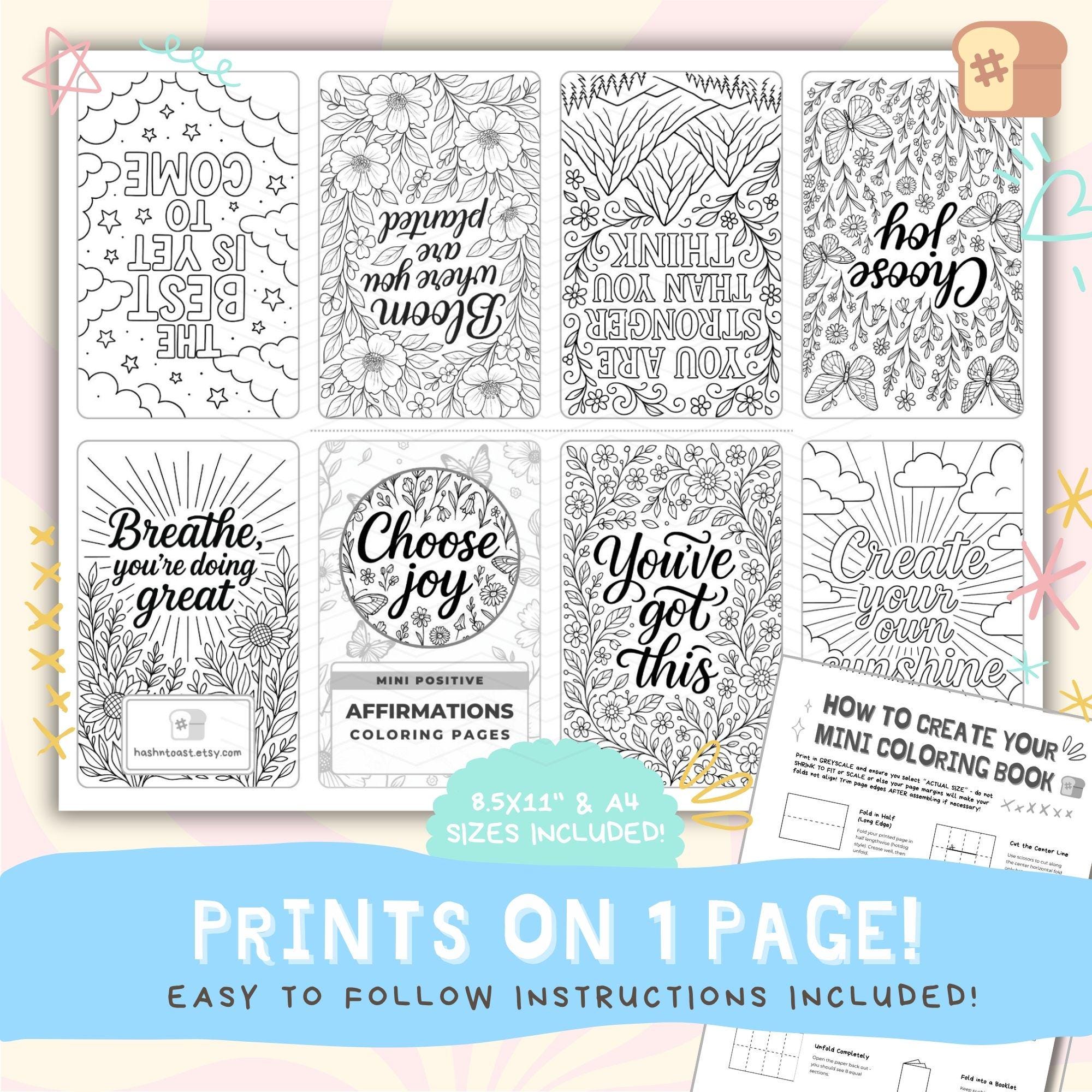 Positive Affirmations Mini Coloring Book - Print and Assemble Book Kit ...