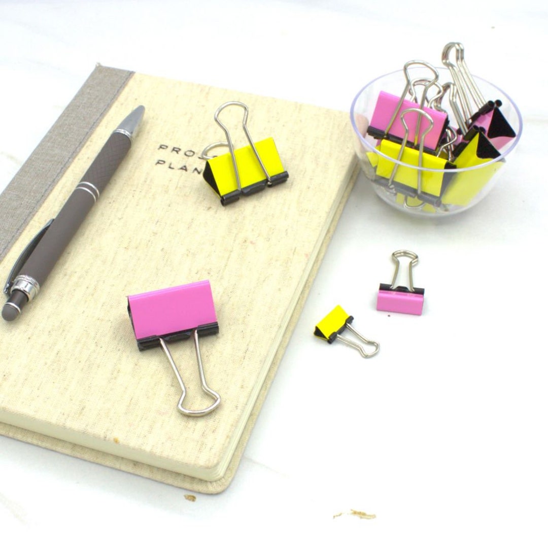 Pink and Yellow Binder Clips Decorative Binder Clips Binder Clips - Etsy