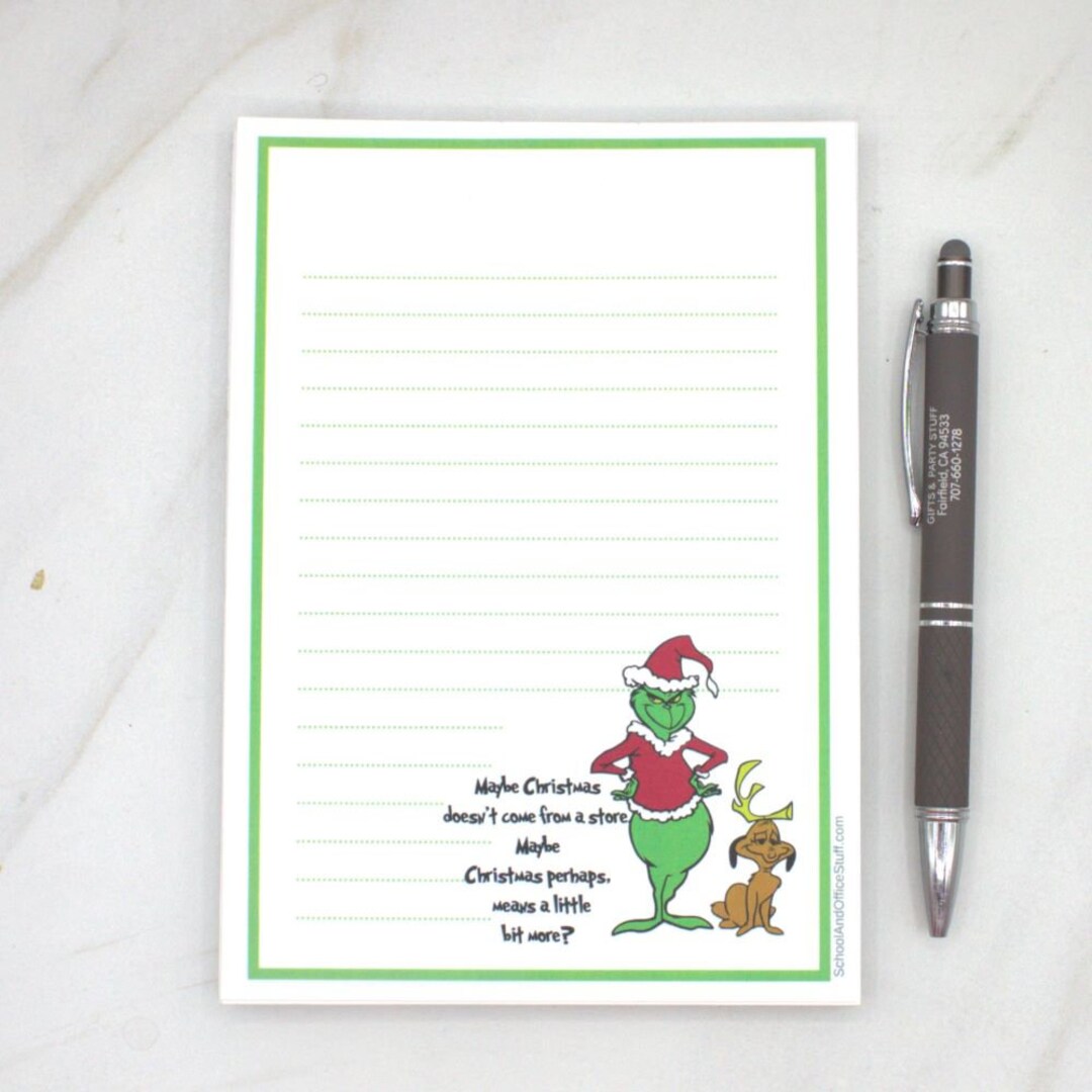 Grinch Notepad, Dr. Suess Memo Notepad, 5x7 Notepad, Memo Pad ...