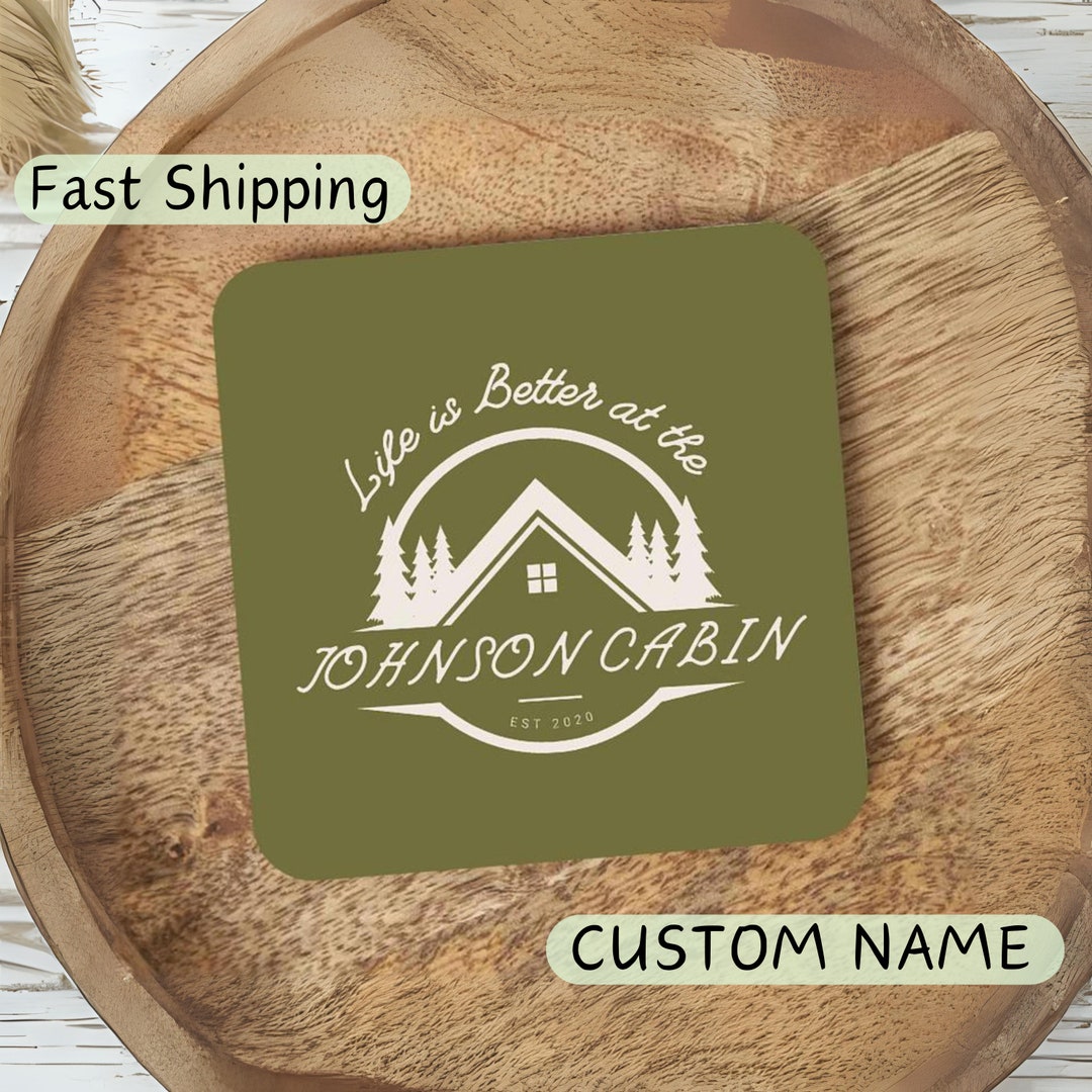 Cabin Coaster Set of 4 Personalized Family Name Coaster Set Custom ...