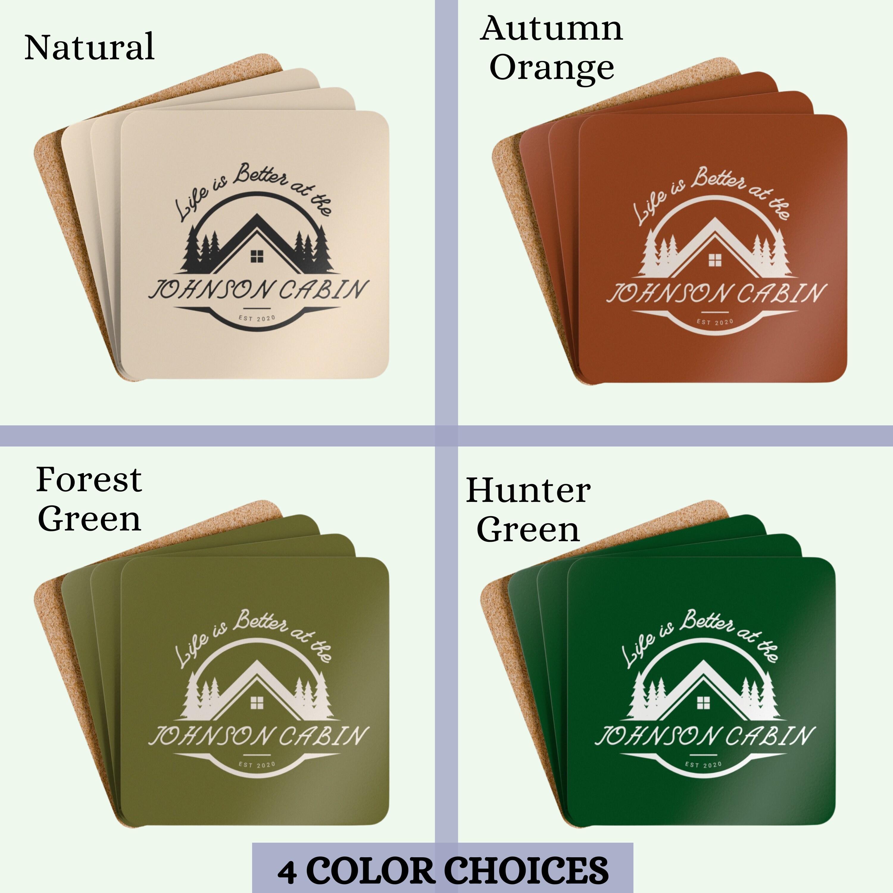 Cabin Coaster Set of 4 Personalized Family Name Coaster Set Custom ...