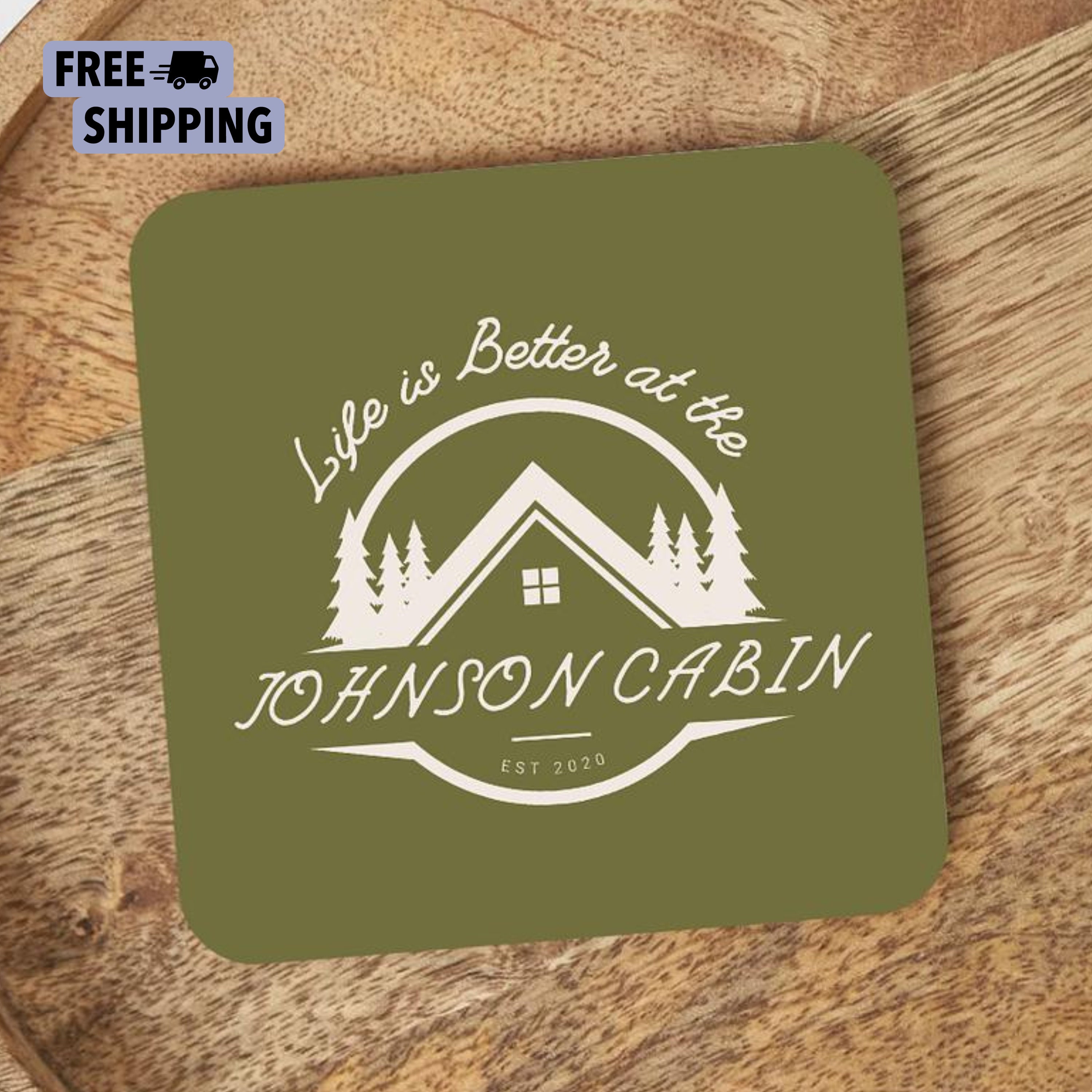 Cabin Coaster Set of 4 Personalized Family Name Coaster Set Custom ...