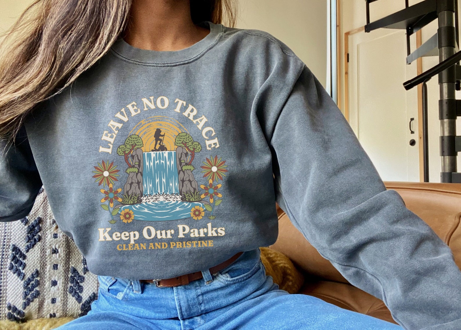 Granola Girl Aesthetic Comfort Colors Crew Neck Sweatshirt, Leave No ...