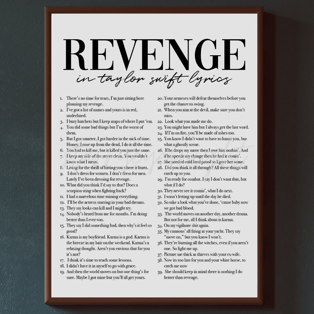 REVENGE in Taylor Swift Lyrics Instant Digital Download Print Poster ...