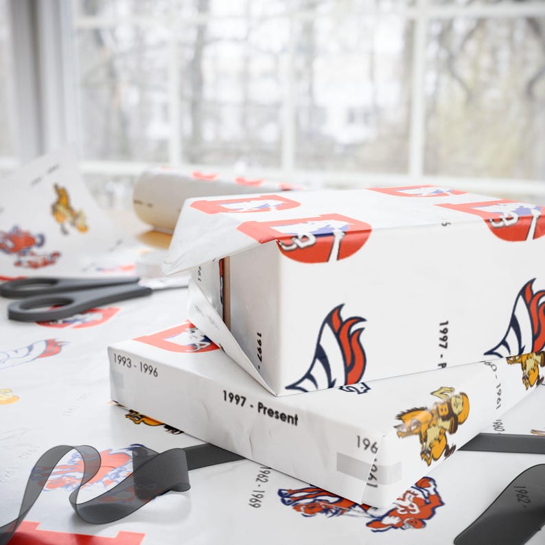 Denver Broncos History Timeline of Logo Wrapping Paper | Sports NFL ...